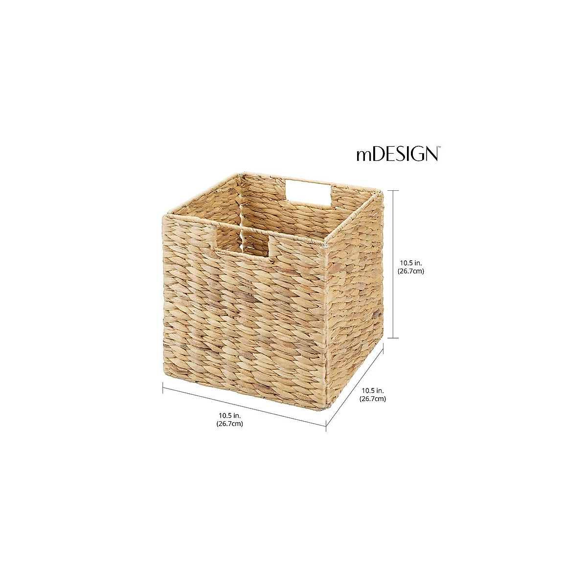 mDesign Woven Hyacinth Durable Closet Storage Organizer Basket Bin - for Cube Furniture Shelf Organizing in Bedroom, Bathroom, Office - Holds Clothes, Blankets, 2 Pack - Natural
