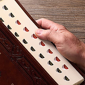 KJV Study Bible, Large Print Faux Leather - Thumb Index, King James Version Holy Bible, Art Nouveau Framed Saddle Tan