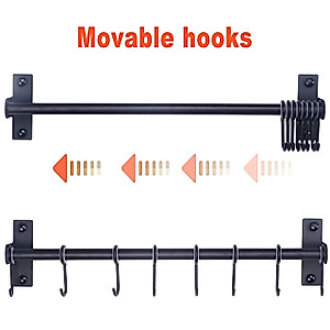 Dseap Pot Rack - Pots and Pans Hanging Rack Rail with 8 Hooks, Pot Hangers for Kitchen, Wall Mounted, Black