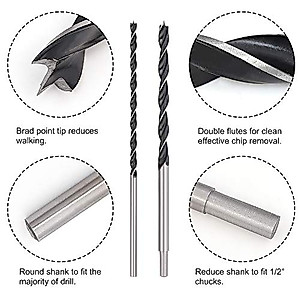 COMOWARE Extra Long Brad Point Drill Bit Set - 300mm Carbon Steel Wood Drill Bit Set for Hardwood, Plywood, Plastic, Aluminum, 7Pcs | 1/8'', 3/16'', 1/4'', 5/16'', 3/8'', 7/16'', 1/2'' (7 Pcs)