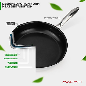 AVACRAFT Ceramic Nonstick Frying Pan with Lid, Egg Pan, Ceramic Nonstick Skillet, 100% PFOA, PTFE Toxins Free Cooking Pan, Best Ceramic Pans for Cooking (10 Inch Non-Stick Frying Pan)