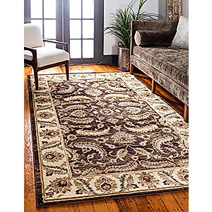 Unique Loom Voyage Collection Traditional Oriental Classic Intricate Floral Design Area Rug, 5 ft x 8 ft, Brown/Gold