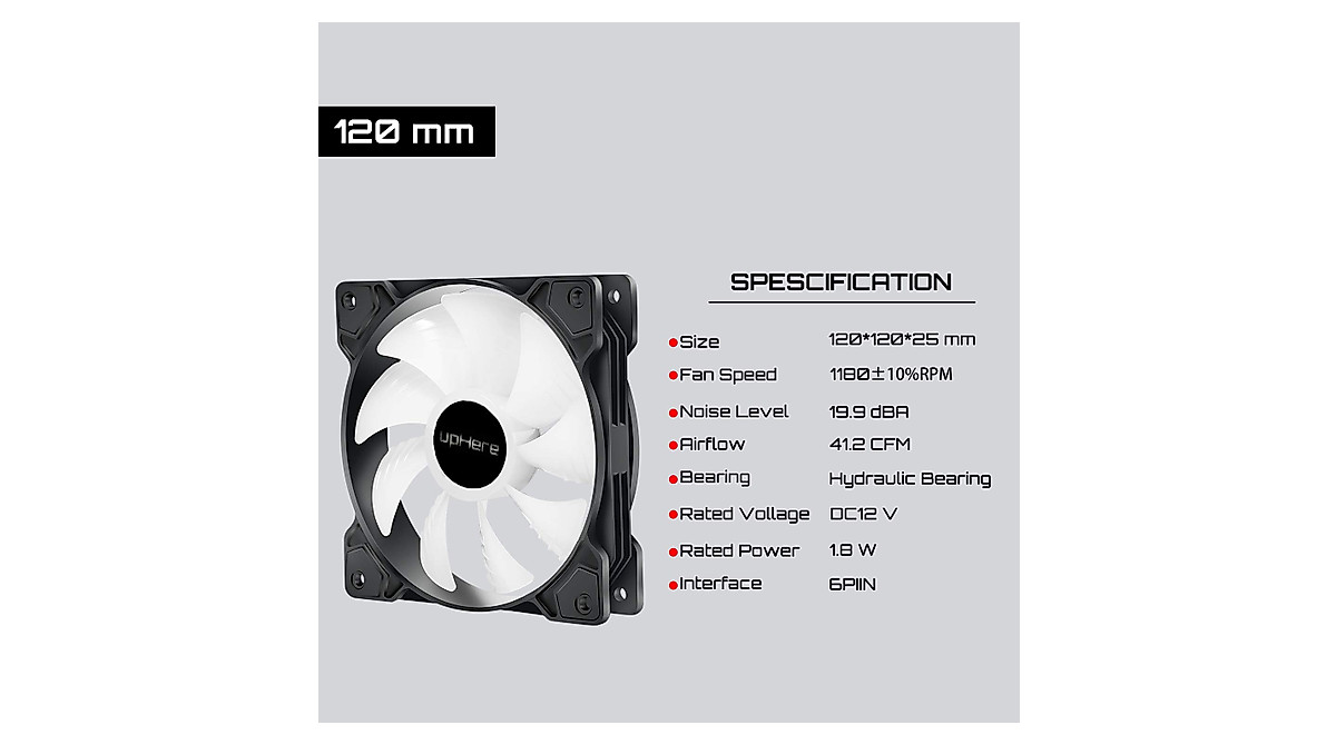upHere 120mm RGB LED Case Fan - Quiet, Bright & Adjustable Colors
