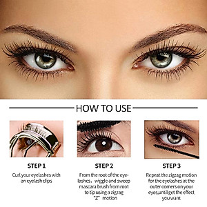 GECOMO Mascara Black Volume and Length with 2 in 1 Mascara Wand, 4D Silk Fiber Lash Mascara Waterproof, No Smudging, No Clumping, No Flaking, Thick & Black, Best Mascara for Women