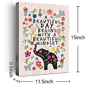 Inspirational Quotes Motto Framed Canvas Wall Art Gifts for Women Girls Friends Sister,Motivational Canvas Prints Framed Wall Art for Home bedroom Living Room Wall Decor- Flower Elephant