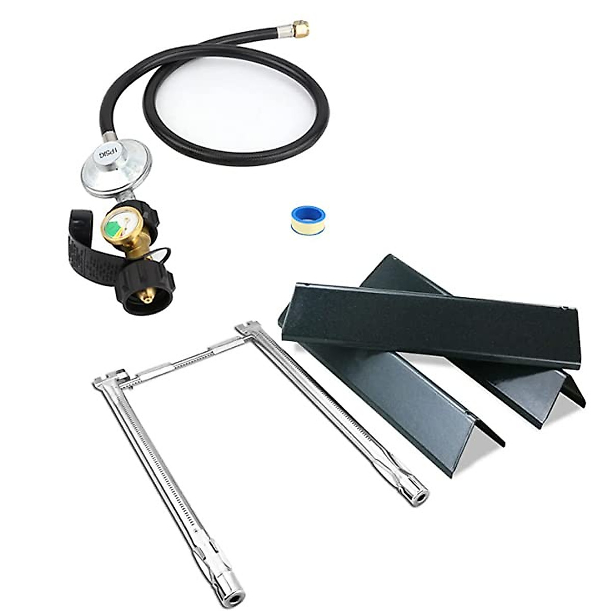 Uniflasy 7635 Flavorizer Bars, 69785 Grill Burner Tubes, Propane Regulator and Hose with Propane Tank Gauge Indicator for Weber Spirit I & II 200 with Front Control, Spirit E210, E220, S210, S220
