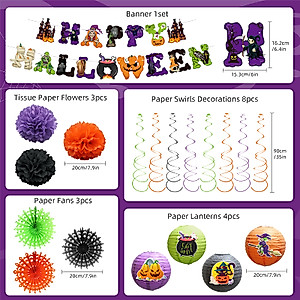 Halloween Decorations Indoor Outdoor- Happy Halloween Banner sets and Tablecloth , Halloween Garland Bat Ghost Pumpkin Halloween Party Decorations, Halloween Party Decorations Supplies
