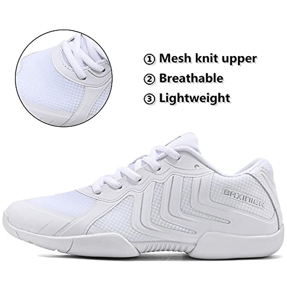 TUOTOM Girls White Cheer Shoes Youth Competition Cheerleading Dance Sneakers Women Breathable Athletic Training Tennis, White, 3 Big Kid