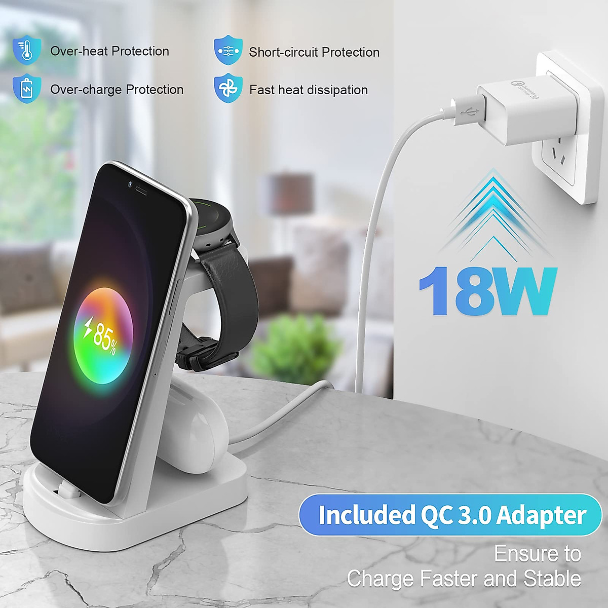 Charging Station for Samsung Multiple Devices,3 in 1 Fast Charging Stand USB-C Charger for Galaxy Watch 5/5 Pro/4/3/Active,Galaxy S23/S22/S21/S20/S10/Note20/Note10/Z Flip 4/Z Fold 4/Galaxy Buds