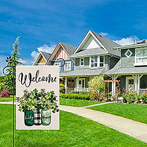 Whaline St. Patrick's Day Garden Flag Vase Lucky Clover Garden Yard Flag Mason Jars Double Sided Print Yard Banner Irish Spring Seasonal Outdoor Home Decoration Garden Flag Welcome Yard Decoration