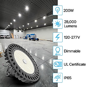 HYPERLITE LED High Bay Light | 28000LM（ 200W ） Dimmable High Bay LED Lighting | UL Listed | 5000K Commercial Lights | US Hook Included | Alternative to 850W MH/HPS