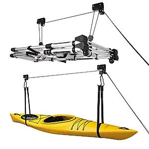 VIVOHOME Kayak Hoist Lift Pulley System for Overhead Garage Storage Canoe Bicycle Ceiling Hoist Hanging System 125lbs 2-Pack Upgraded Edition