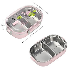 Bafnsiji Stainless Steel Lunch Box, 304 Stainless Steel 2 Compartment Dinner Plate, Portable Rice Noddles Food Container, 650ML Lunch Boxes Containers, Leak-Proof