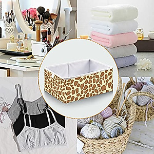 RunningBear African Brown Giraffe Print Storage Basket Storage Bin Square Collapsible Storage Containers Toy Storage Box Organizer for Clothes Towels Magazine