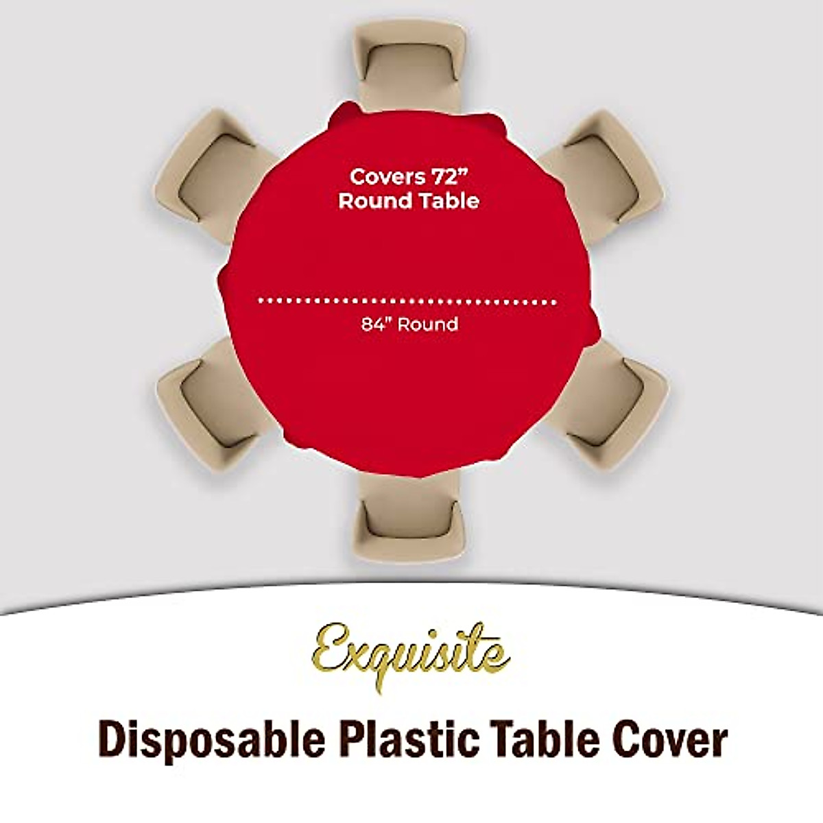 Exquisite 6-Pack Premium Plastic Tablecloth 84in. Round Plastic Table Cover - Red