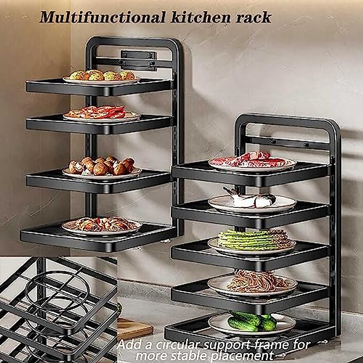 Kitchen Side Dish Organization Rack, Wall-Mounted Multi-Layer Preparation Storage Shelf, Detachable and Height Adjustable, for Kitchen, Hot Pot