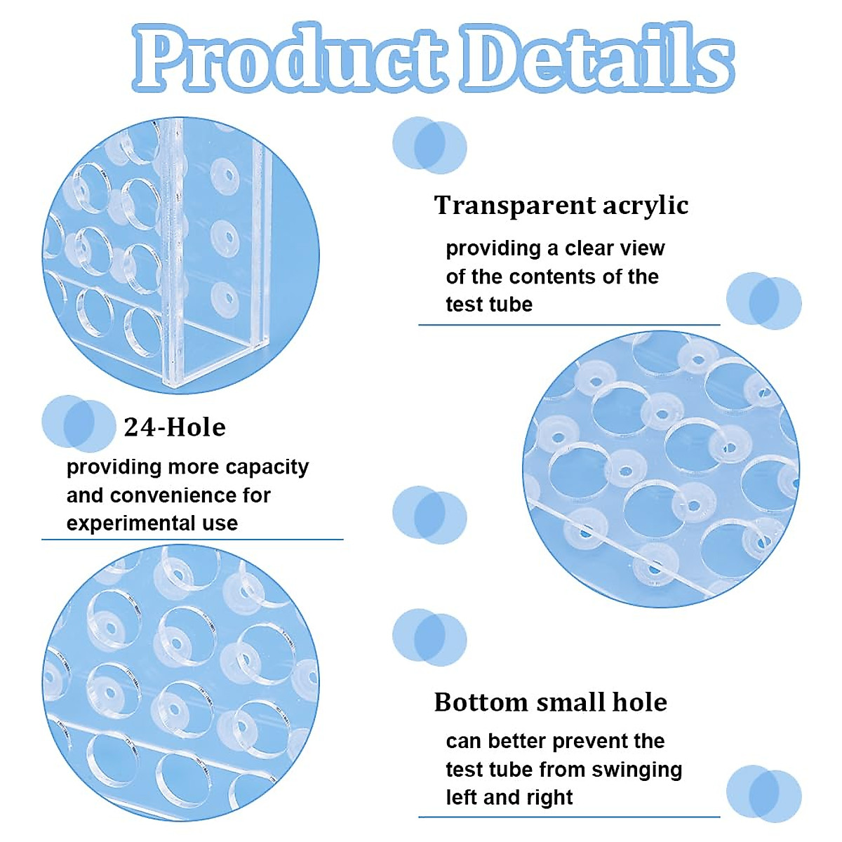 OLYCRAFT 24 Sockets Acrylic Clear Test Tube Rack Transparent Acrylic Test Holder Rack Centrifuge Tube Holder Labortory Display Stands for 5ml Test Tubes Chemistry Laboratory - Hole: 14mm 3.5mm