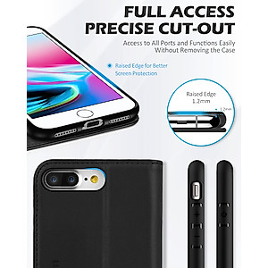 SHIELDON Genuine Leather iPhone 8 Plus Wallet Case Book Flip Cover and [Credit Card Slot] Magnetic Closure Compatible with iPhone 8 Plus / 7 Plus - Black