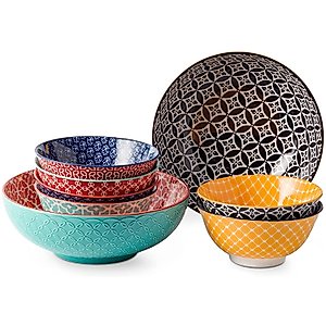 DOWAN Bundle - 9.5 In Serving Bowl Set of 2 and 6 In Cereal Bowl Set of 6