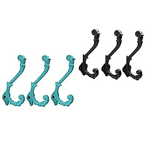 The Metal Magician Wall Hooks, Cast Iron, Rustic Chic Shabby Vintage Style, Farmhouse Decor Hook Distress Green and Black