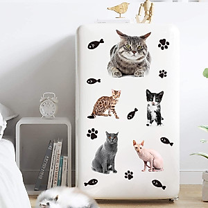 WOYINIS 3D Lovely Kitty Wall Decals Kitten Stickers DIY Removable Fish Cat Paws Wall Stickers Peel and Stick Kitten Wall Decals for Girls Bedroom Playroom Nursery Wall Decor