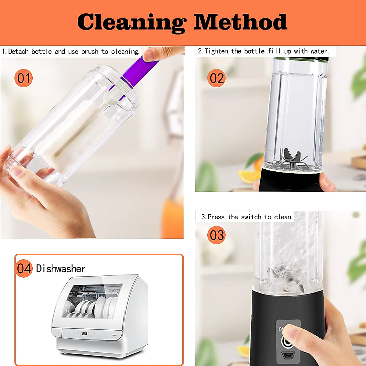 Feadem Portable Blender, USB Rechargeable, 380ml Capacity, 6pcs Stainless Steel Blades, Easy to Use and Clean