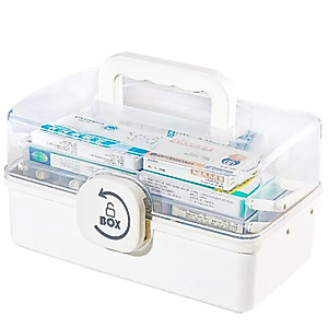 PENGKE Medicine Box with Portable Handle,First Aid Box Medication Storage Box for Family Use,3Layers Emergency Medicine Kit Box Organizer for Family,Office and Travel(White)