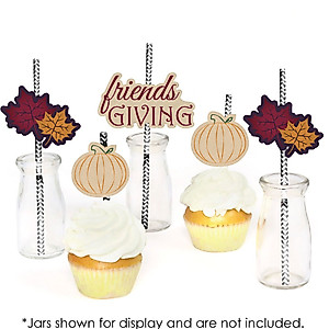 Big Dot of Happiness Friends Thanksgiving Feast - Friendsgiving Paper Straw Decor - Party Striped Decorative Straws - Set of 24