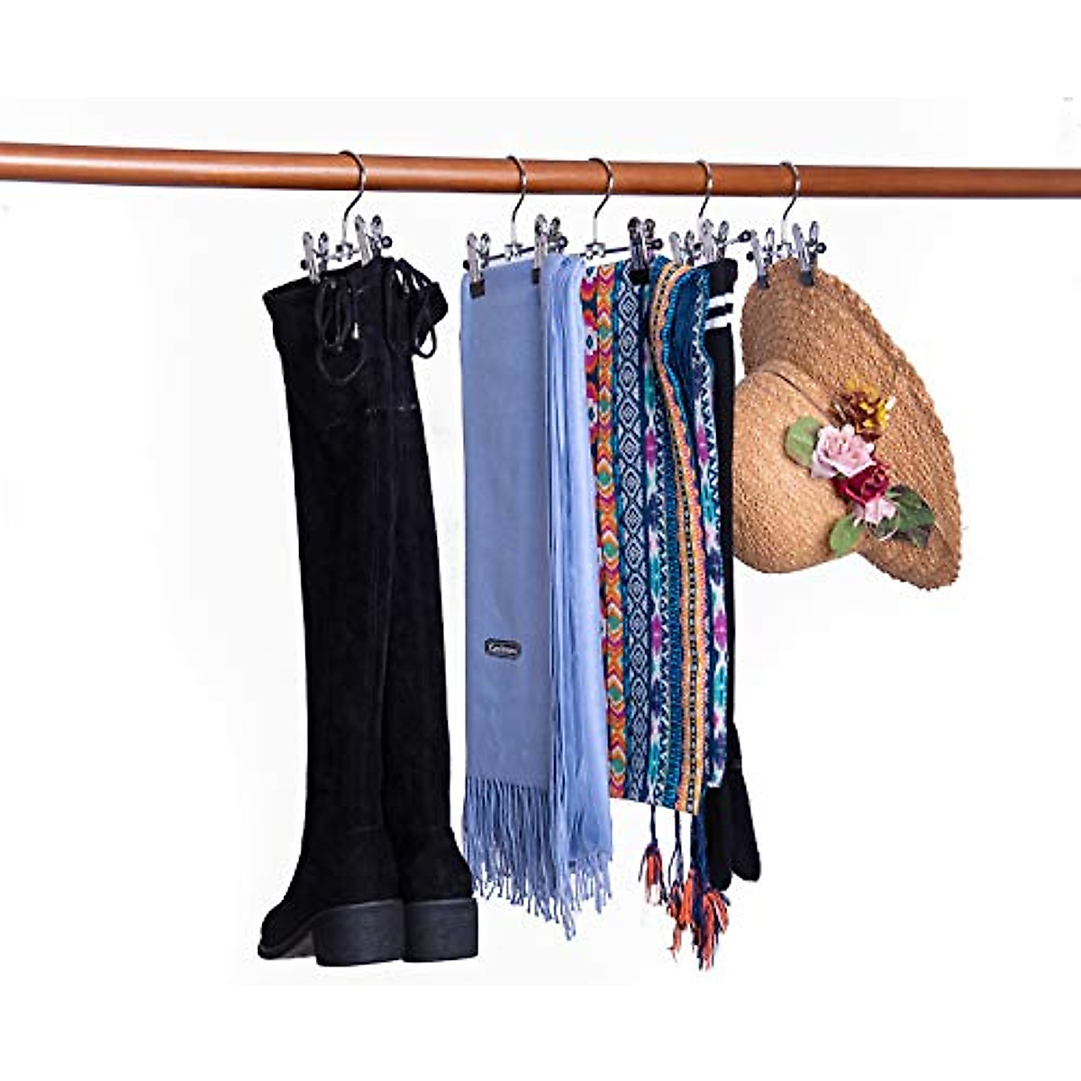 Amber Home 20 Pack 6" Metal Boots Hangers with 2 Adjustable Clips, Portable Multifunctional Hangers Space Saving for Socks Hats Towels Bags, Clips Hanger for Pet Clothes and Traveling (20 Pack)