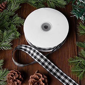 Deloky 50 Yard Large Buffalo Plaid Ribbon-1.0 Inch Black and White Christmas Plaid Check Ribbon, Lumberjack Ribbon for Lumberjack Party, Christmas, Mother's Day Gift,DIY Craft Decoration