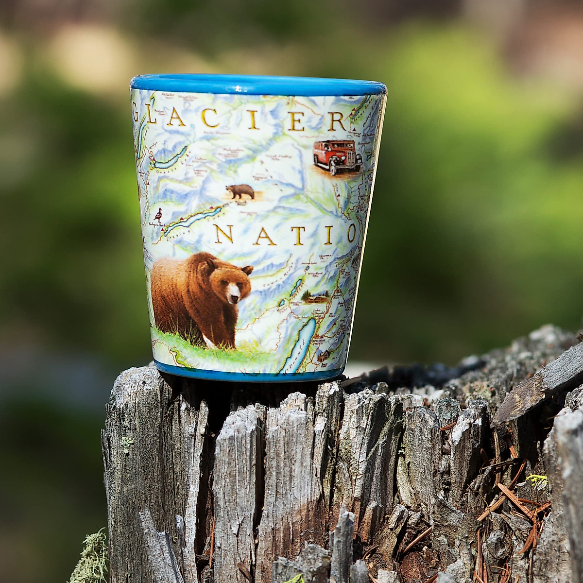 Xplorer Maps Glacier National Park Map Ceramic Shot Glass, BPA-Free - For Office, Home, Gift, Party - Durable and holds 1.5 oz Liquid