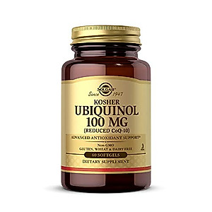 Solgar Kosher Ubiquinol 100mg, 60 Softgels - Advanced Antioxidant Support - Heart Health - Reduced Coenzyme Q10 (CoQ-10) - Non-GMO, Gluten Free, Dairy Free, Kosher - 60 Servings
