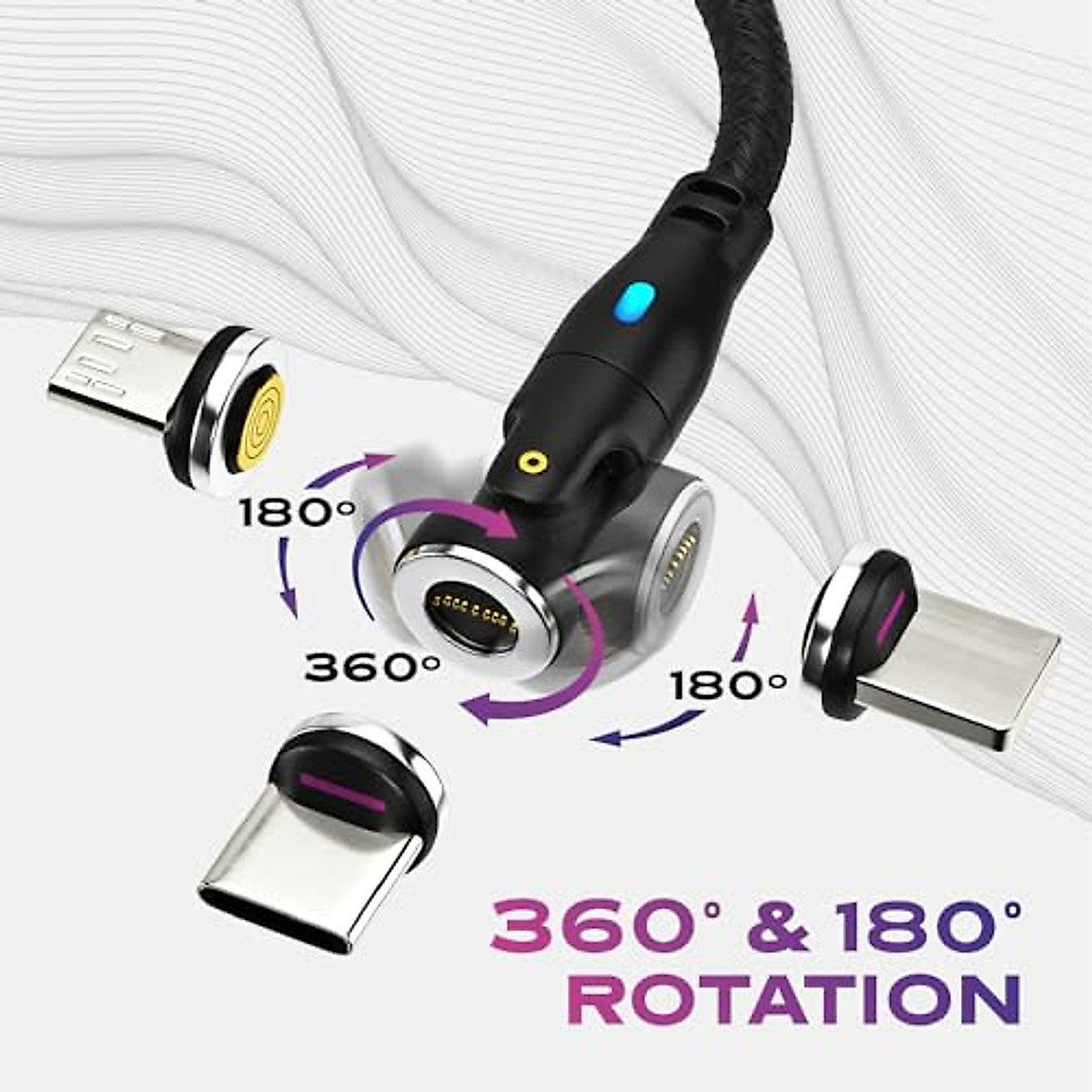 STATIK 360 Pro Magnetic Charging Cable - 100W Fast Charging Magnetic USB C Charging Cable, Magnetic Charger Cable Compatible with Apple Devices, USB-C, Micro-USB, USB-A Adapter - Black 1st Gen 10FT/3M