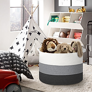 MEGASKET Extra Large Rope Basket, 22” X 22” X 14” Blanket Basket Living Room, Soft Kids Toy Storage Organizer Baskets, Baby Wicker Baskets for Organizing, Woven Blanket Pillow Holder Bins Basket