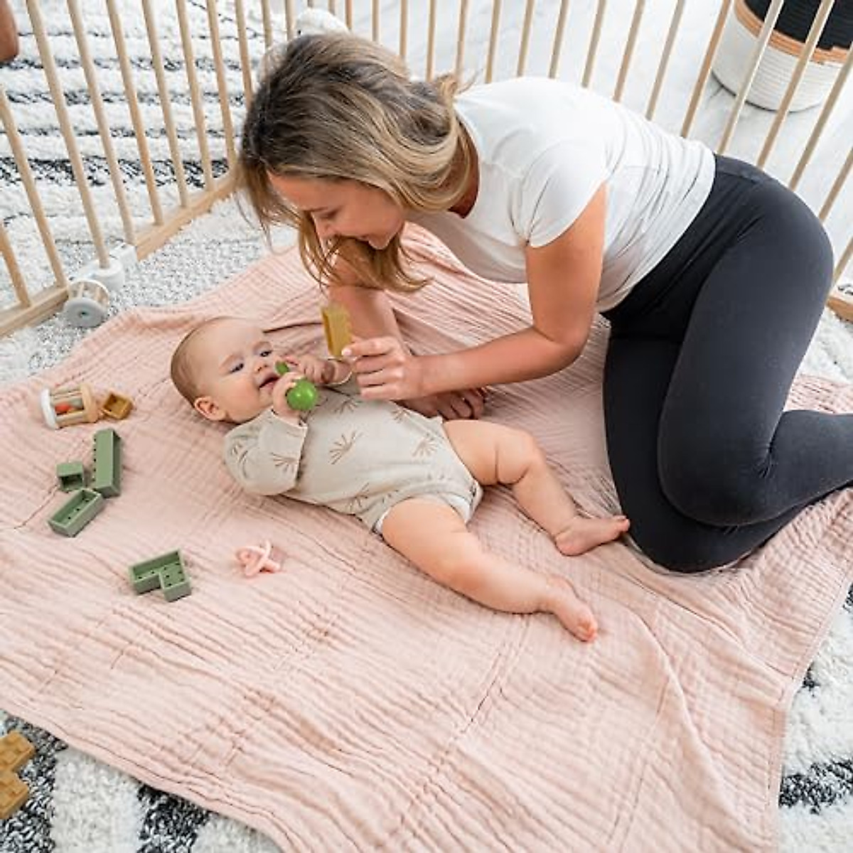 Comfy Cubs Baby Muslin Blanket, Swaddle for Newborns and Toddlers, Large 40” x 40” Cover, 6-Layer Plush Softness for Infant Swaddling, Receiving, or Tummy Time, Shower Gift (Blush, Baby - Muslin)