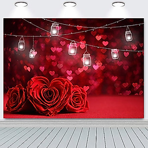 MAQTT 7 x 5 FT Red Love Heart Rose Bokeh Glitter Photo Backdrop Valentine's Day Mother's Day Wedding Bride Shower Party Photography Background Girl Birthday Decoration Supplies