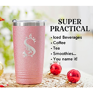 Personalized Tumblers with Lids and Straws for Women, Monogrammed Travel Mugs with Initials, Unique Gifts for Her on Birthdays Xmas, Rose Gold, S