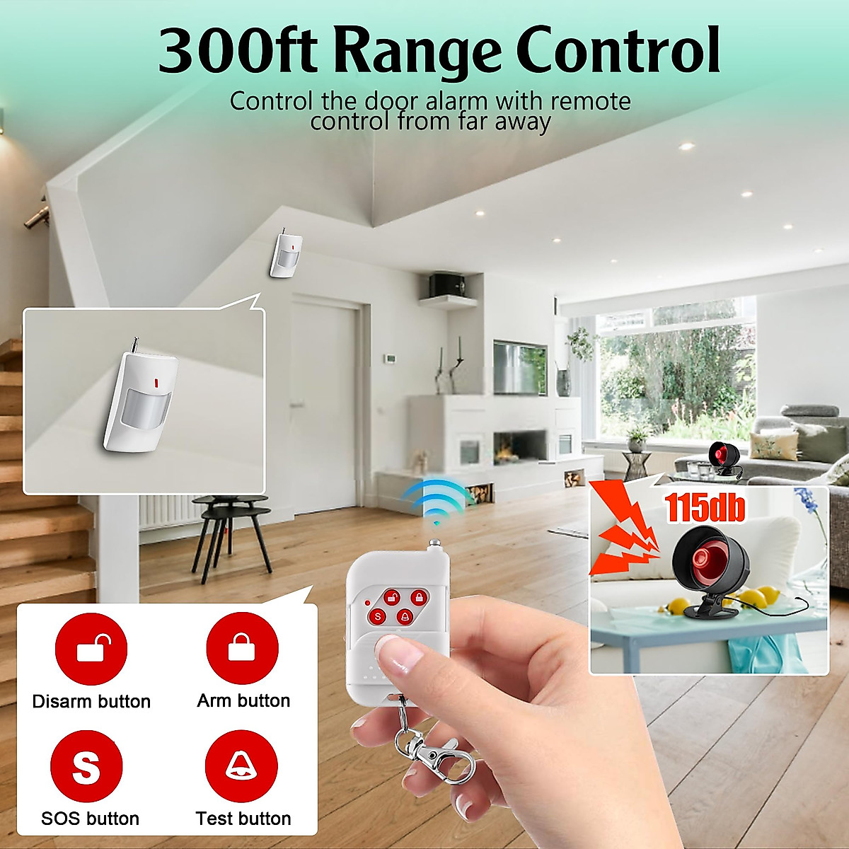 KERUI Standalone Home Office Shop Security Alarm System Kit,Wireless Loud Indoor/Outdoor Weatherproof Siren Horn with Remote Control and Door Contact Sensor,Motion Sensor,Up to 115db,NO WiFi/GSM/APP