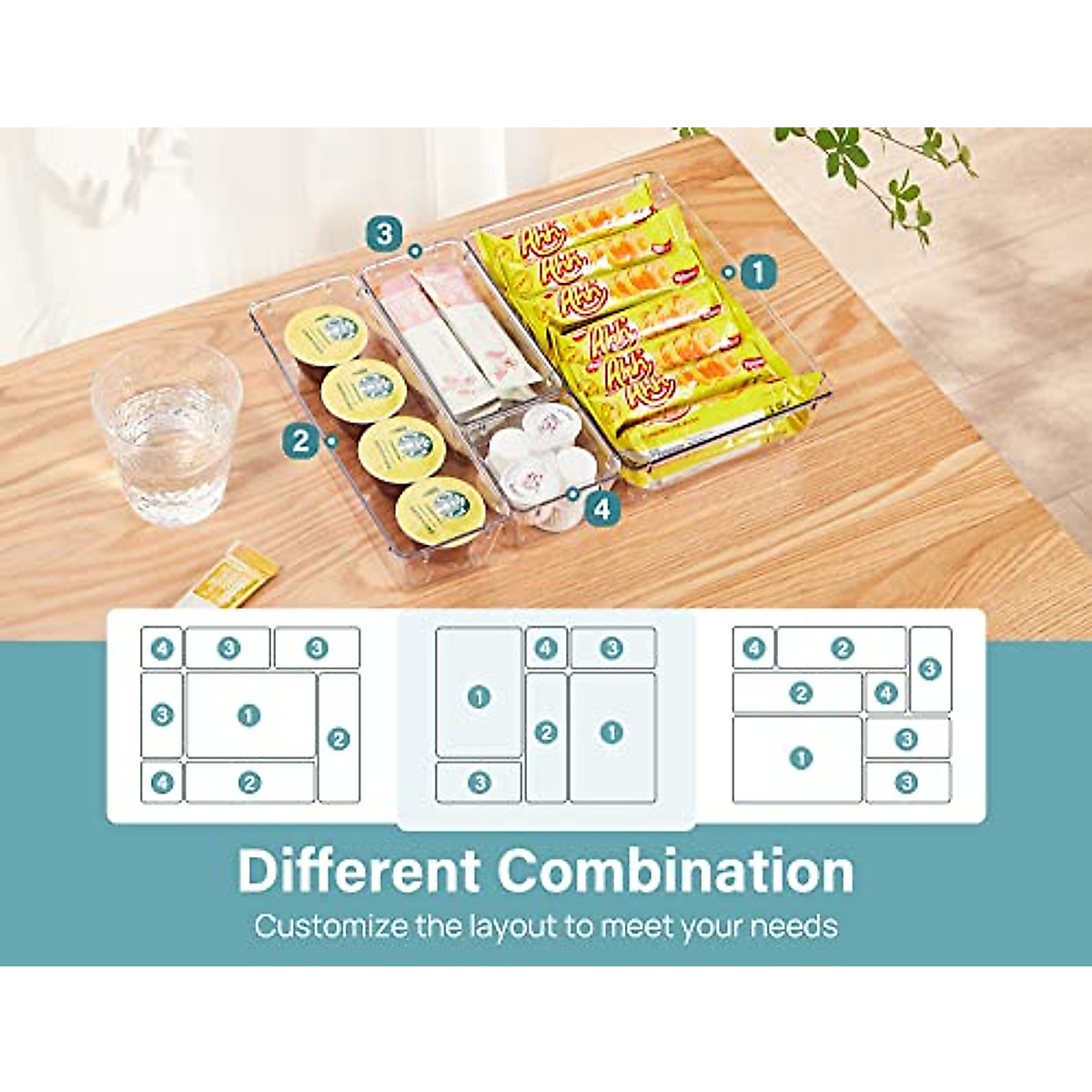 Kootek 31 Pcs Clear Plastic Drawer Organizer Set, 4-Size Bathroom Drawer Organizers Non-Slip Desk Dividers Trays, Versatile Storage Bins for Makeup, Jewelry, Vanity, Bedroom, Kitchen, Office