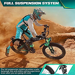 TT-EBIKE Folding Electric Bikes Adults 48V 1000W with 15Ah Removable Battery, Full Suspension 26 x 4 Fat Tire E Bikes with Shimano 7-Speed Gear for Snow Beach Mountain (1000W)