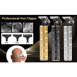 SURKER Electric Pro Li Clippers Barber Accessories Grooming Waterproof Rechargeable Cordless Close Cutting T-Blade Trimmer Hair Clippers for Men（Silver）