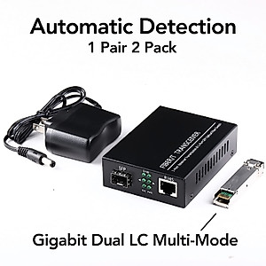 A Pair of 1.25G/s Bidi Gigabit Multi-Mode Fiber Ethernet Media Converter with 2PCS Bidi SFP LC Dual Transceiver Module Included, 10/100/1000Base-Tx to 1000Base-SX SMF RJ45 to SFP Slot up to 550M