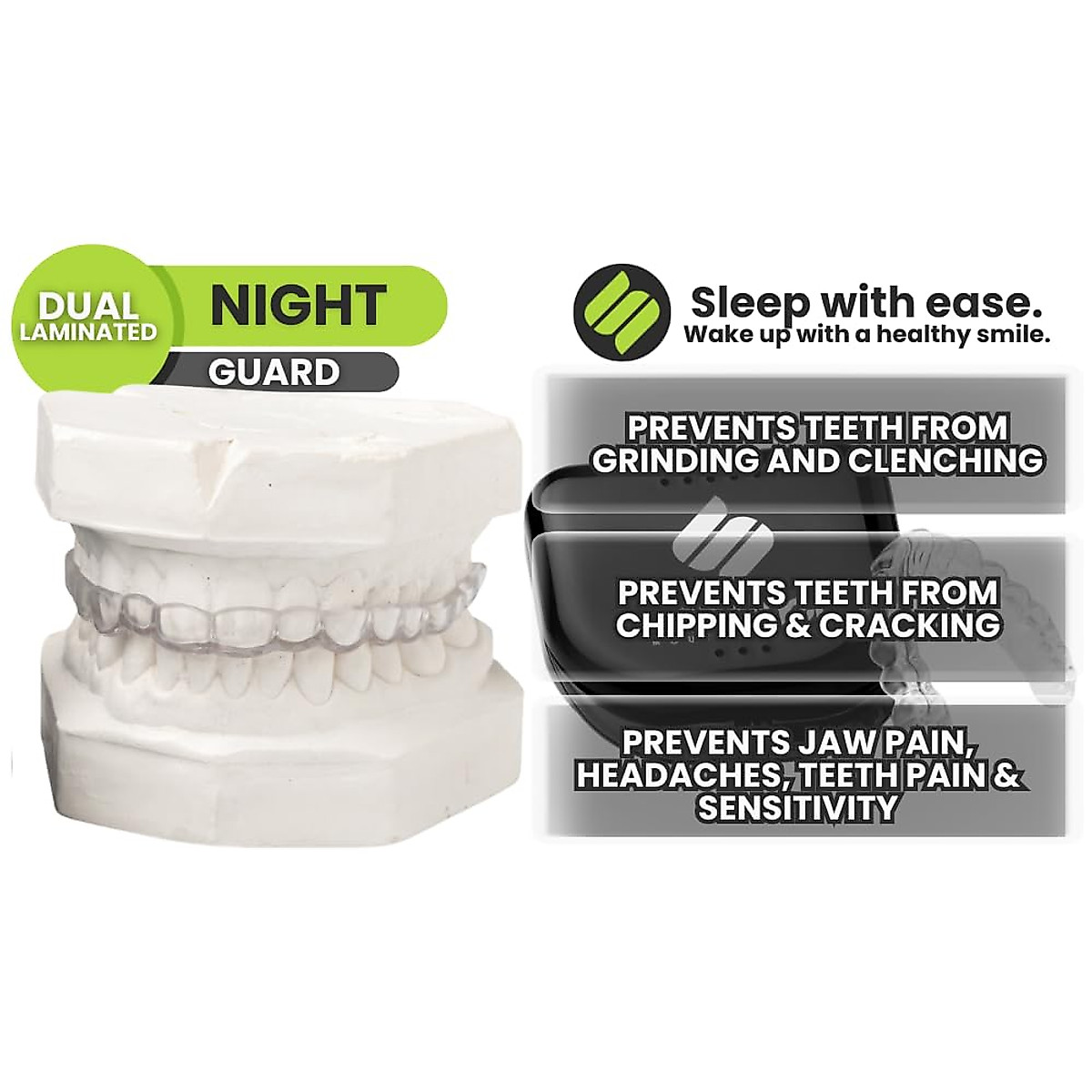 SENTINEL MOUTHGUARDS Dual Laminated Dental Night Guard | Sleep Mouth Guard Hybrid (Soft Inside & Hard Outside) for Upper Teeth | Teeth Grinding Bruxism TMJ Relief | 1 Year Warranty
