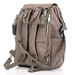 The Kennedy Diaper Bag Backpack for Mom or Dad with Stroller Straps, Baby Changing Pad & USB Hub, Neutral (Grey)