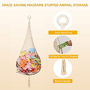 Extra Large Stuffed Animal Storage Net or Hammock, Single Hook Display Large Plush Toy! Ceiling Hanging Stuff Animal Hanger with Swag Hook, Corner Toy Storage Organizer for Kids Bedroom Playroom (Cream)