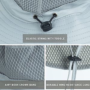 Koreshion Mens Womens Sun Hat Wide Brim Breathable Mesh UPF 50+ Bucket Hat Waterproof Fishing Hat Quick-drying Safari Hat Foldable Boonie Cap Outdoor Sun Protection Cap Light Gray