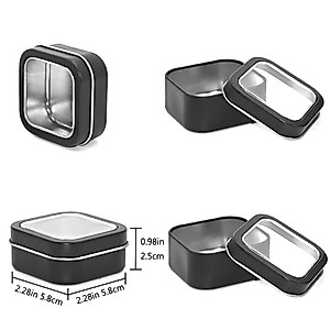 4 Pack Empty Tin Box Containers with Clear Lid Top Window, 2.2x2.2x0.98 Inch, Black Metal Containers Portable Box Small Storage Kit Home Organizer, Black