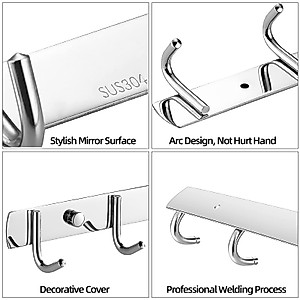 TooCust 2 Pack Thickened 304 Stainless Steel Wall Coat Rack - Heavy Duty Coat Rack Wall Mounted, Modern Wall Coat Rack with Hooks, Durable Wall Hangers,Jacket Hooks,Towel Hook Rack, Silver