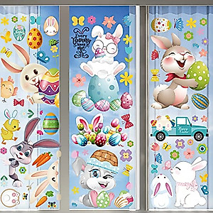 DmHirmg Easter Window Clings, Upgraded Static Easter Window Sticker, Easter Decorations Window Clings Stickers Decal,Cute Bunny Radish Eggs Carrot Decals for Kids School Office Home Glass Decals for Easter Home Party Decorations Supplies 9 Sheets
