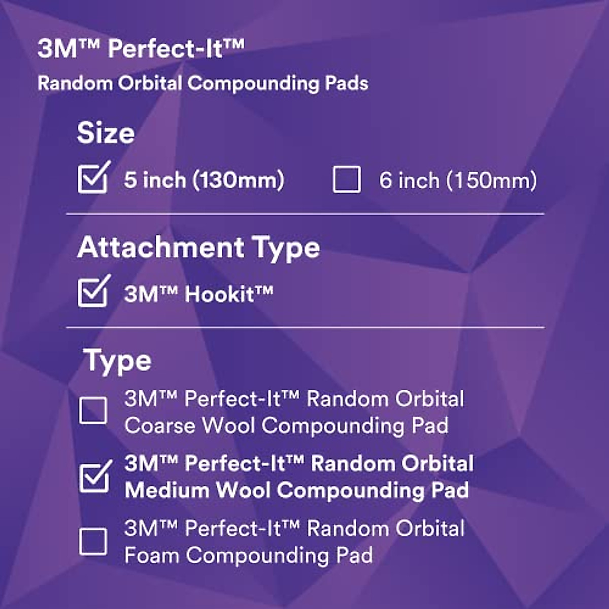3M Perfect-It Random Orbital Medium Wool Compounding Pad, 5"/130 mm, White, 34121, Orbital Pads for Automotive Compounding and Polishing
